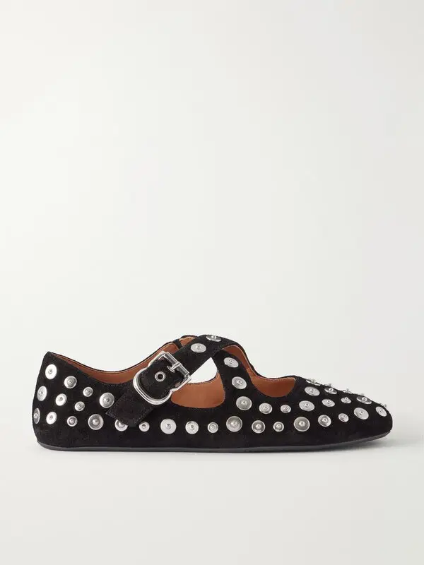 Alaïa Criss-cross Embellished Suede Ballet Flats - Black