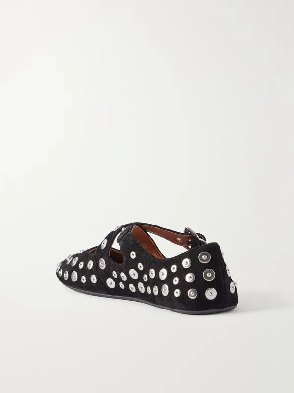 Alaïa Criss-cross Embellished Suede Ballet Flats