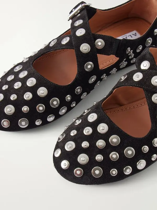 Alaïa Criss-cross Embellished Suede Ballet Flats