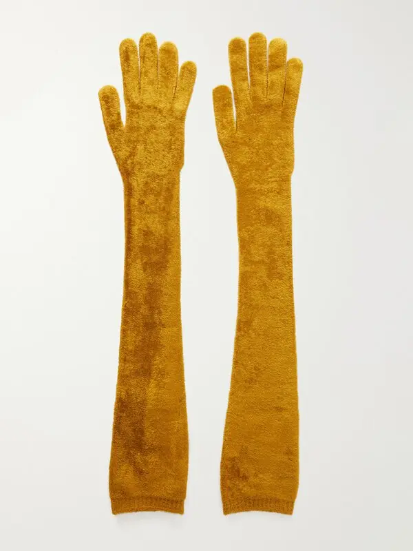Alaïa Long Velvet Gloves - Yellow