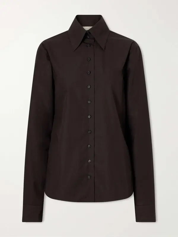 Khaite Ivy Cotton-poplin Shirt - Dark Brown