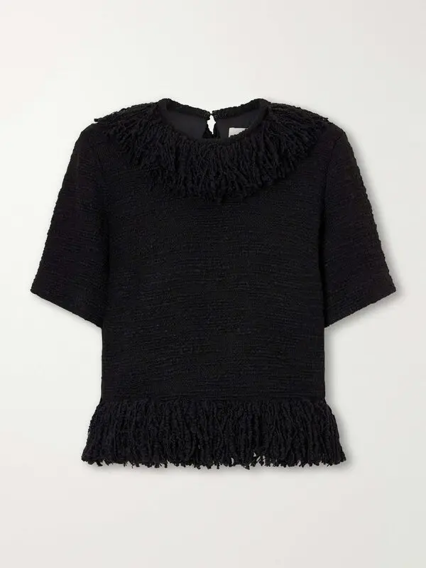 LIBEROWE Fringed Wool-blend Tweed Top - Black