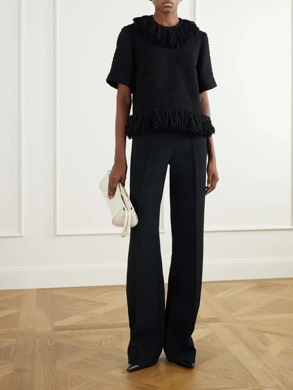 LIBEROWE Fringed Wool-blend Tweed Top