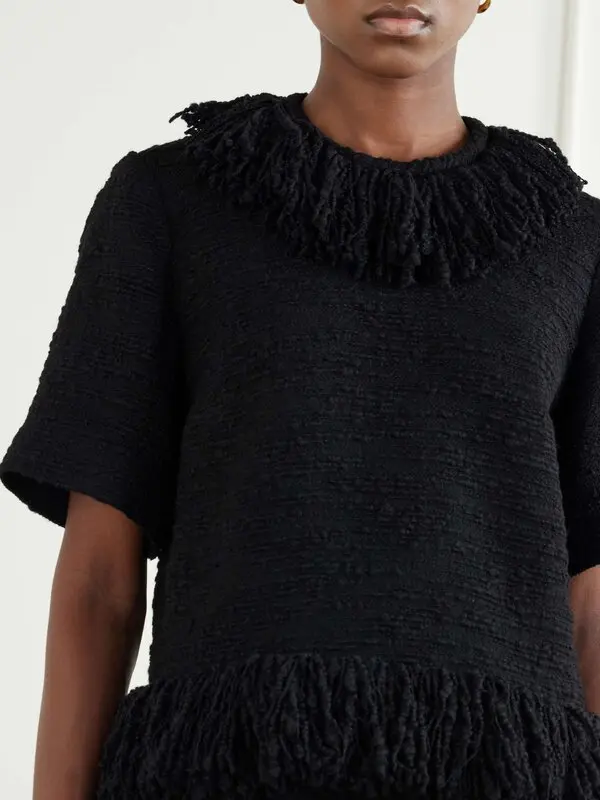 LIBEROWE Fringed Wool-blend Tweed Top