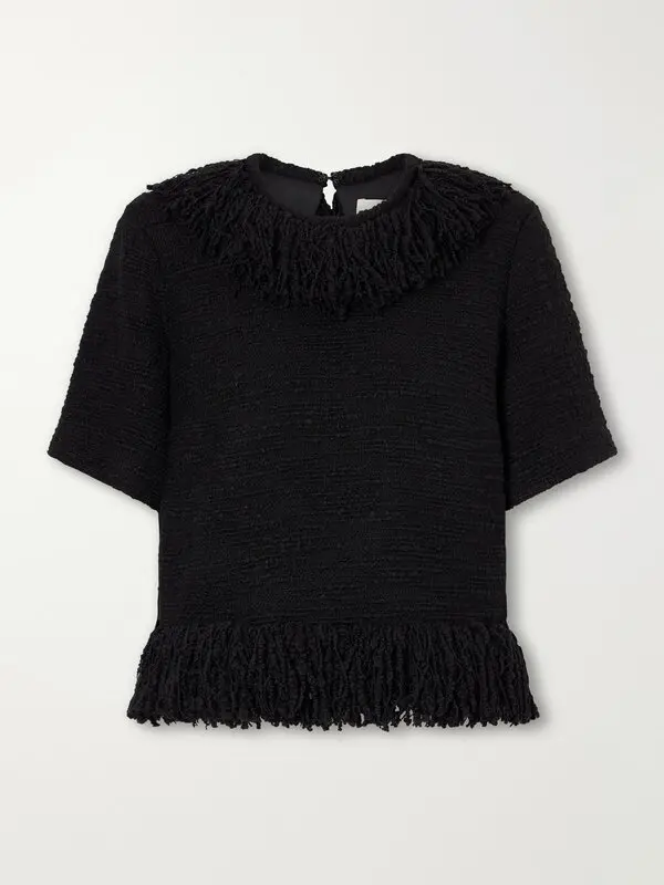 LIBEROWE Fringed Wool-blend Tweed Top - Black