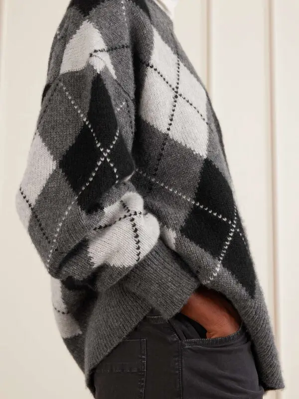 NILI LOTAN Donnika Argyle Checked Cashmere And Silk-blend Sweater