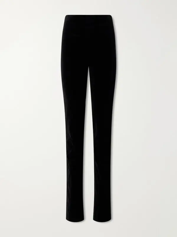 Khaite Ryden Wool-blend Velvet Straight-leg Pants - Black