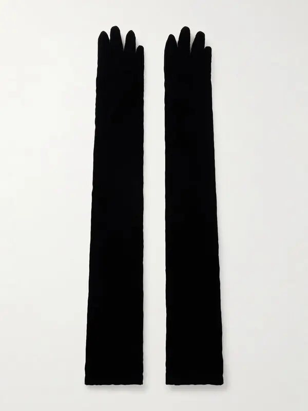 Alaïa Long Velvet Gloves - Black