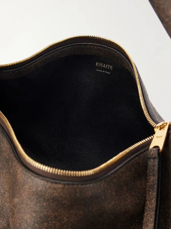Khaite Olivia Distressed Leather Shoulder Bag - Black