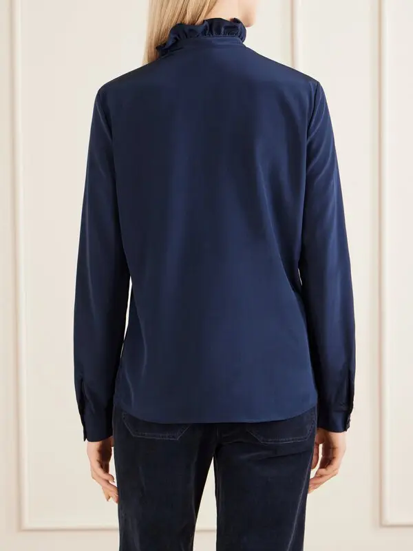 NILI LOTAN Ruffled Silk-satin Blouse - Blue