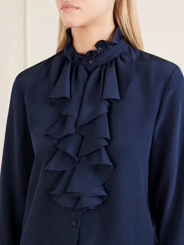 NILI LOTAN Lily Ruffled Silk-satin Blouse