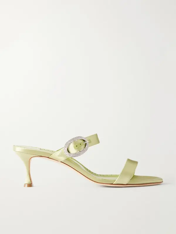 Manolo Blahnik Embellished Satin Sandals - Green