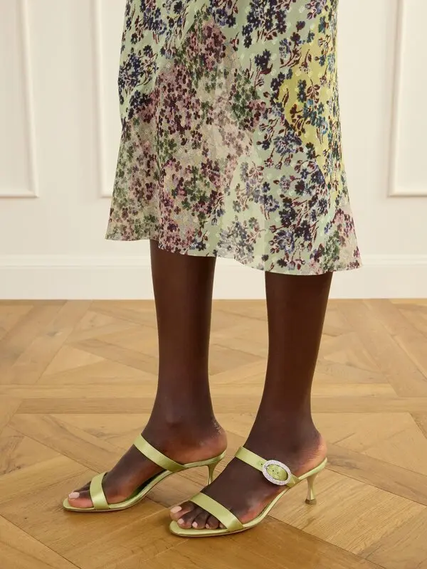 Manolo Blahnik Embellished Satin Sandals - Green