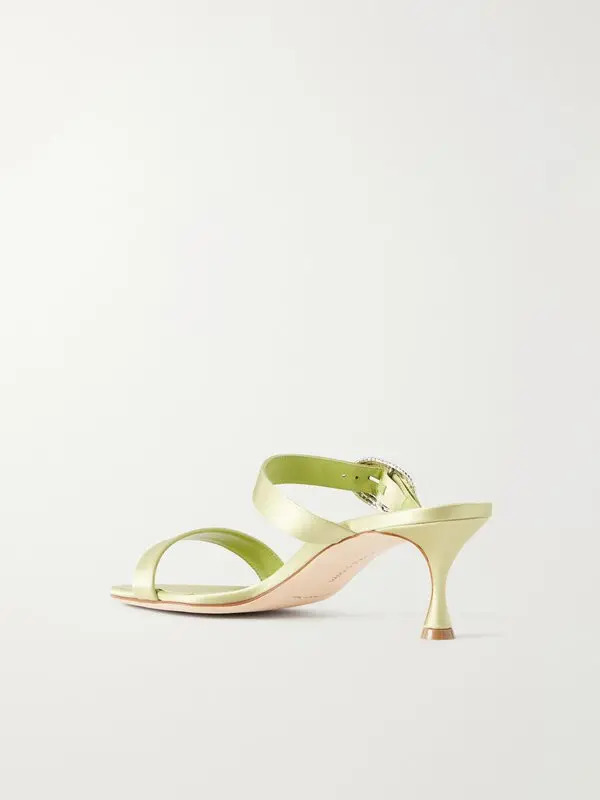 Manolo Blahnik Embellished Satin Sandals - Green