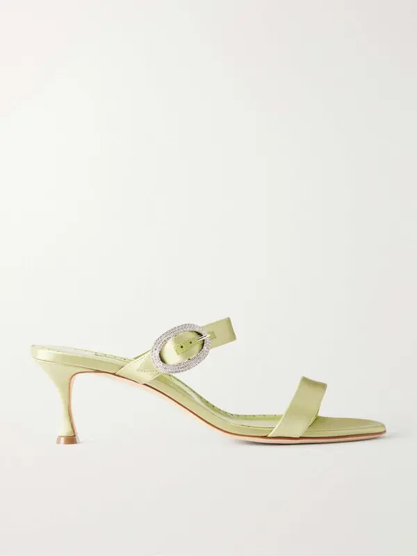 Manolo Blahnik Zutosanmu 50 Crystal-embellished Satin Sandals - Lime Green