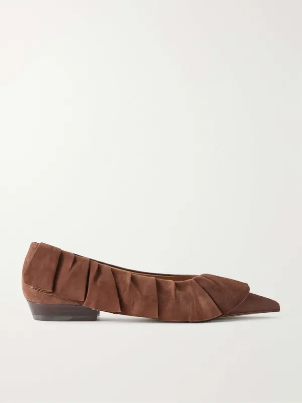 JW Anderson Ruffled Nubuck-trimmed Suede Ballet Flats - Brown