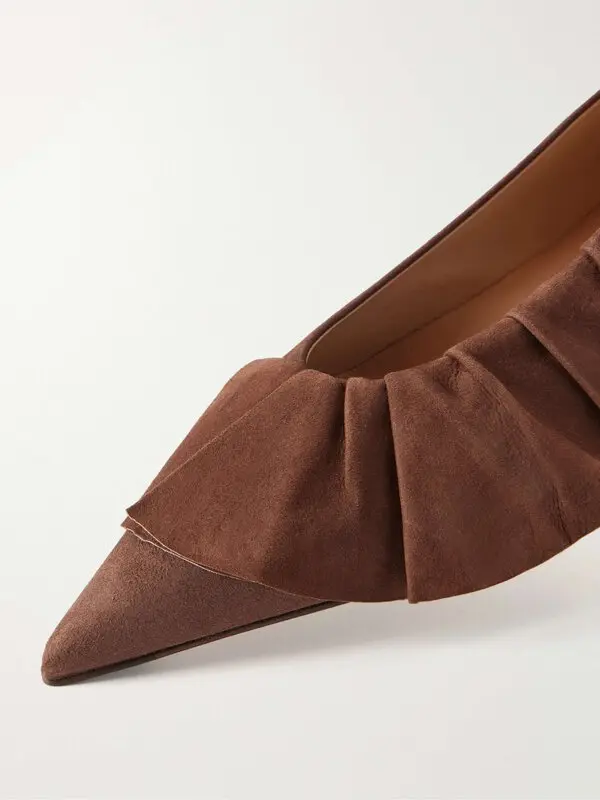 JW Anderson Ruffled Nubuck-trimmed Suede Ballet Flats
