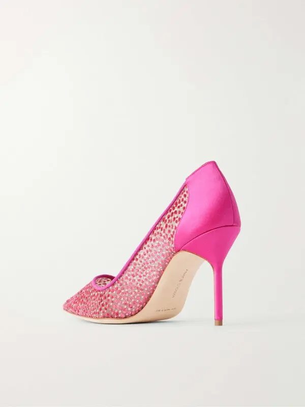 Manolo Blahnik Bbla Embellished Satin-trimmed Tulle Pumps