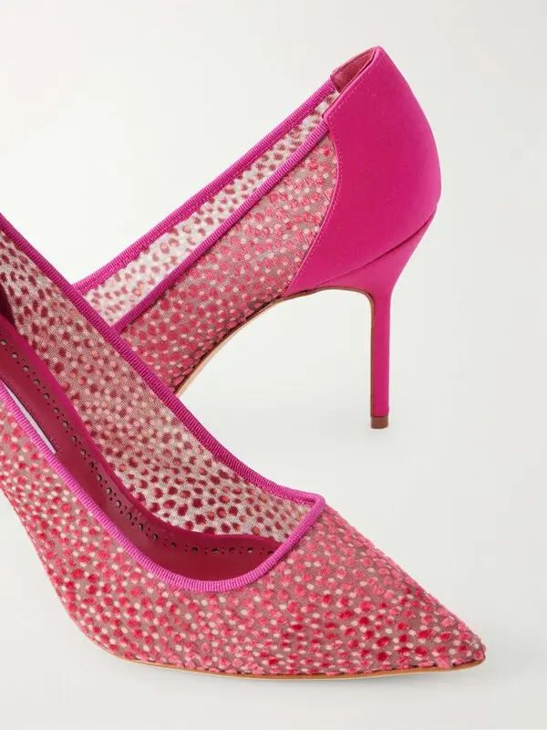 Manolo Blahnik Bbla Embellished Satin-trimmed Tulle Pumps