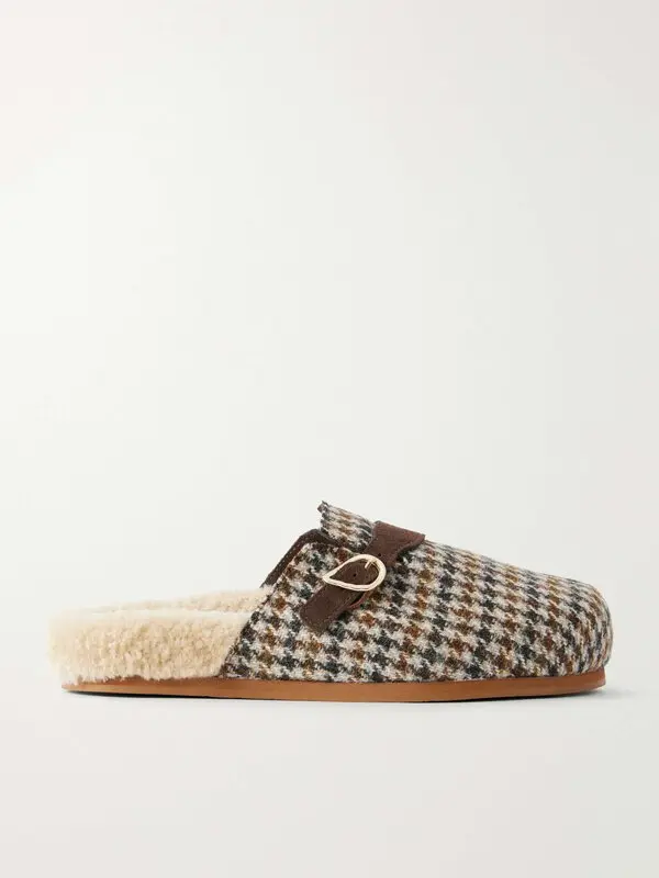 ANCIENT GREEK SANDALS Vasilitsa Shearling-trimmed Houndstooth Clogs