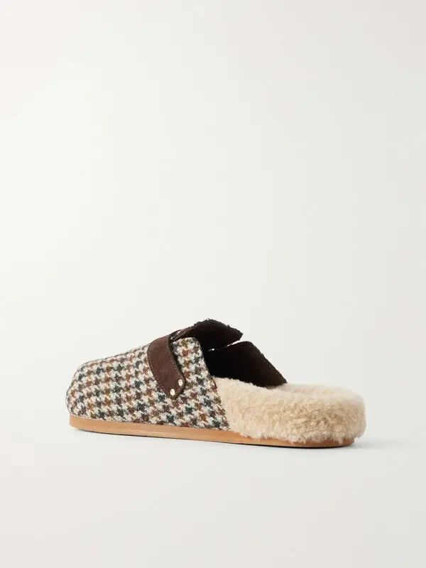 ANCIENT GREEK SANDALS Vasilitsa Shearling-trimmed Houndstooth Clogs