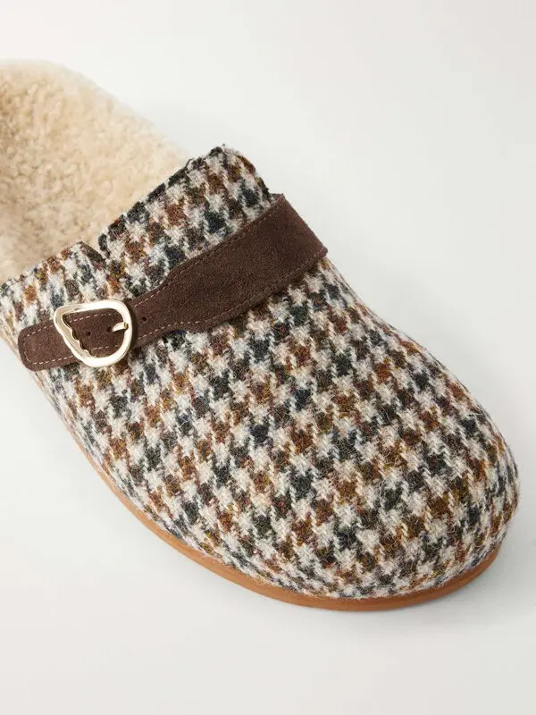 ANCIENT GREEK SANDALS Vasilitsa Shearling-trimmed Houndstooth Clogs