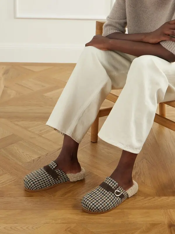 ANCIENT GREEK SANDALS Vasilitsa Shearling-trimmed Houndstooth Clogs