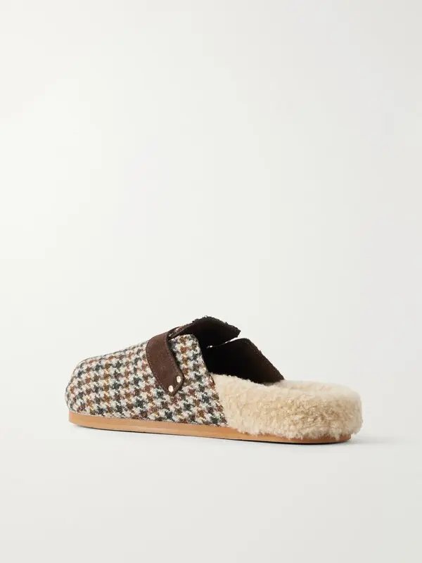 ANCIENT GREEK SANDALS Vasilitsa Shearling-trimmed Houndstooth Clogs