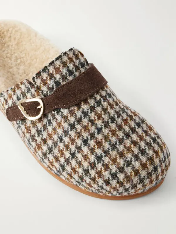 ANCIENT GREEK SANDALS Vasilitsa Shearling-trimmed Houndstooth Clogs