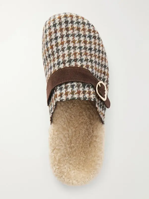 ANCIENT GREEK SANDALS Vasilitsa Shearling-trimmed Houndstooth Clogs
