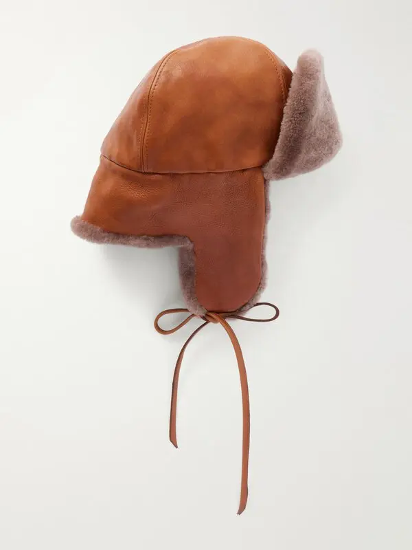Gabriela Hearst Karina Leather And Shearling Trapper Hat - Brown