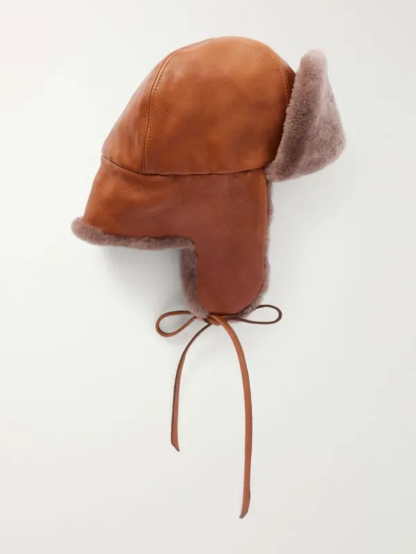 Gabriela Hearst Karina Leather And Shearling Trapper Hat - Chocolate