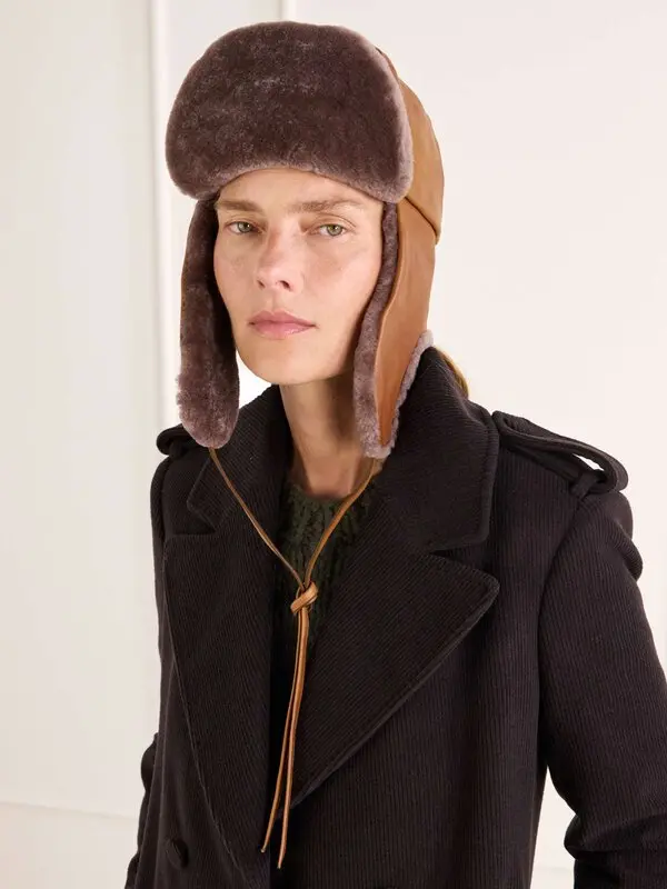 Gabriela Hearst Karina Leather And Shearling Trapper Hat