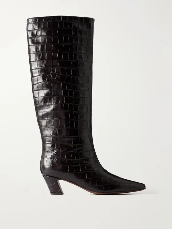 LOEFFLER RANDALL Marley Croc-effect Leather Knee-high Boots - Brown