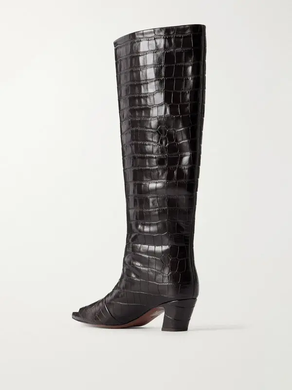 LOEFFLER RANDALL Marley Croc-effect Leather Knee-high Boots - Brown