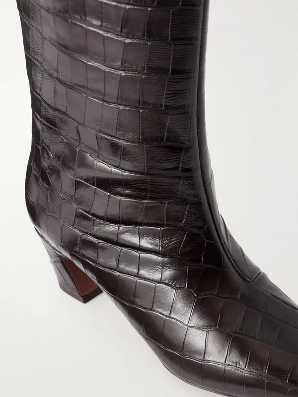 LOEFFLER RANDALL Marley Croc-effect Leather Knee-high Boots - Brown