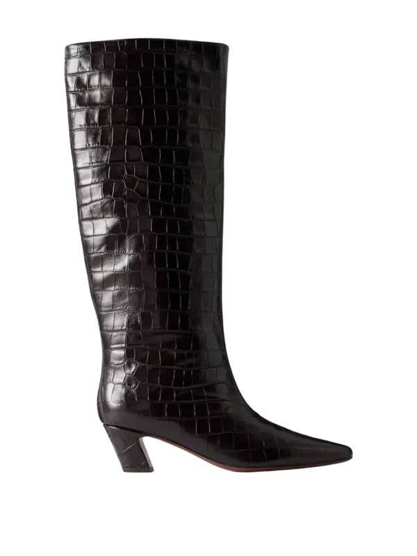LOEFFLER RANDALL Marley Croc-effect Leather Knee-high Boots - Brown