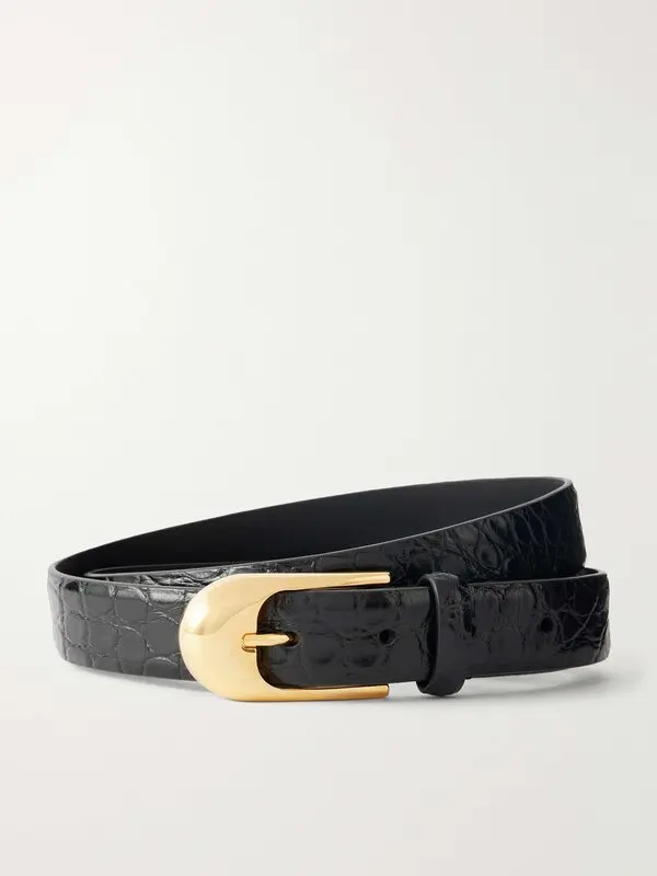 Khaite Dome Croc-effect Leather Belt - Black