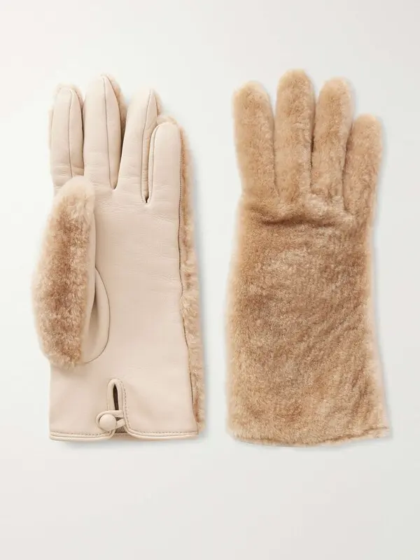 Gabriela Hearst Eglantina Leather-trimmed Shearling Gloves - Beige