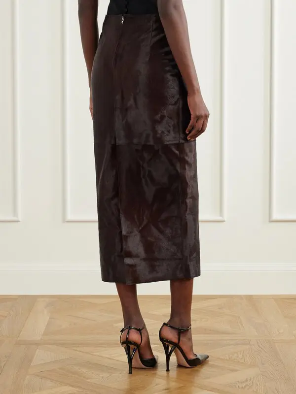 Nour Hammour Elyse Paneled Calf Hair Midi Skirt - Metallic