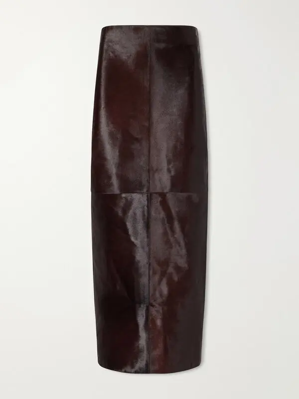 Nour Hammour Elyse Paneled Calf Hair Midi Skirt - Metallic