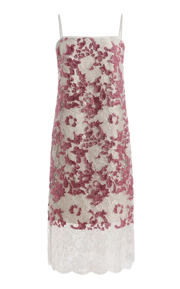 Costarellos Sequined Lace Midi Cami Dress - Pink