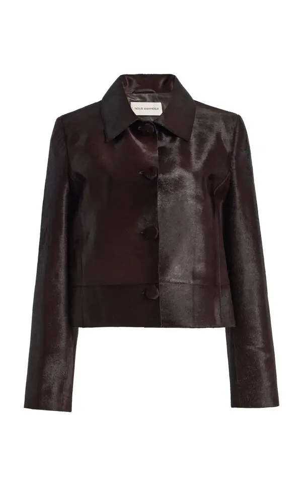 Nour Hammour Hadley Cropped Ponyhair Jacket - Brown