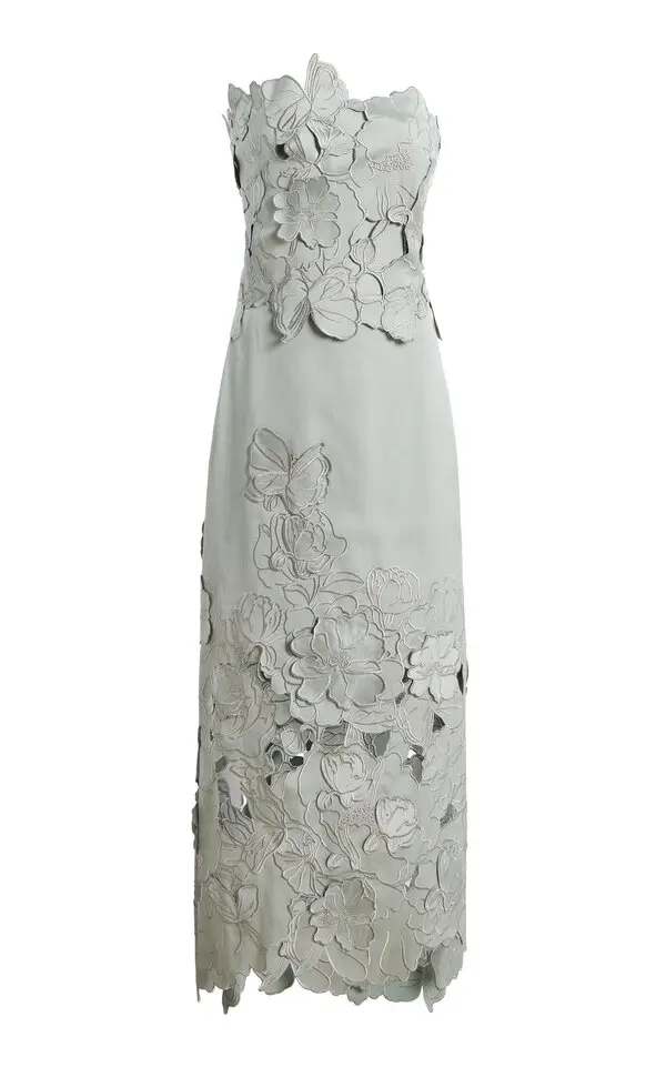 Costarellos Nikola Embroidered Floral-cut Satin Midi Dress - Green