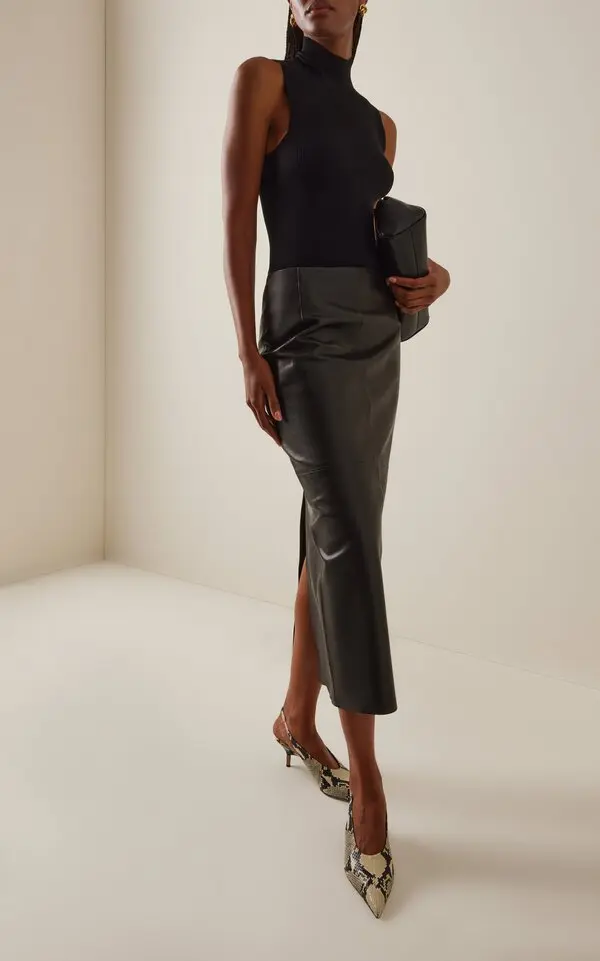 Nour Hammour Selly Leather Midi Skirt