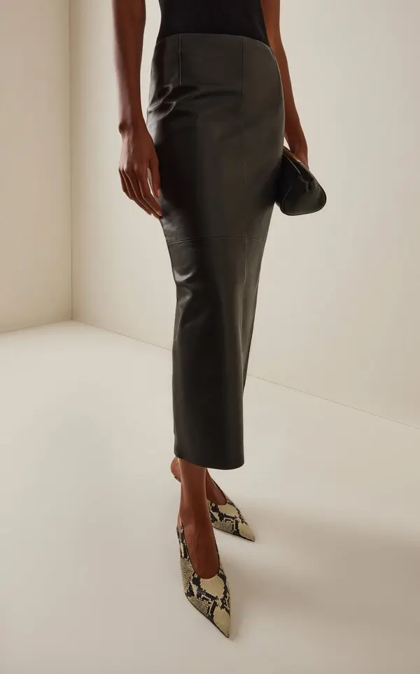 Nour Hammour Selly Leather Midi Skirt