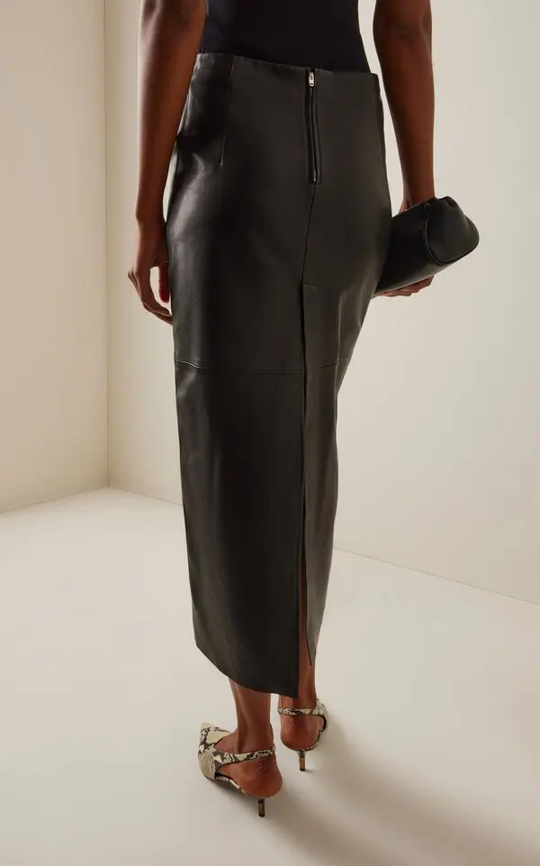 Nour Hammour Selly Leather Midi Skirt