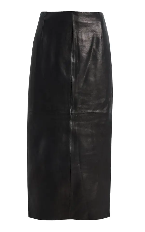 Nour Hammour Leather Midi Skirt - Black