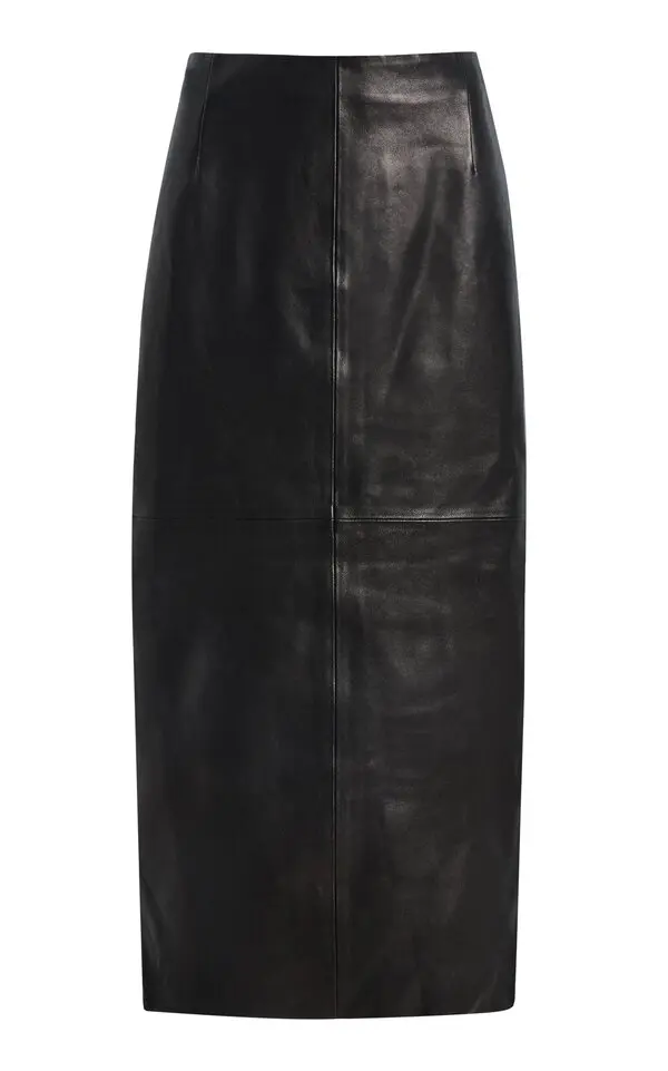 Nour Hammour Leather Midi Skirt - Black