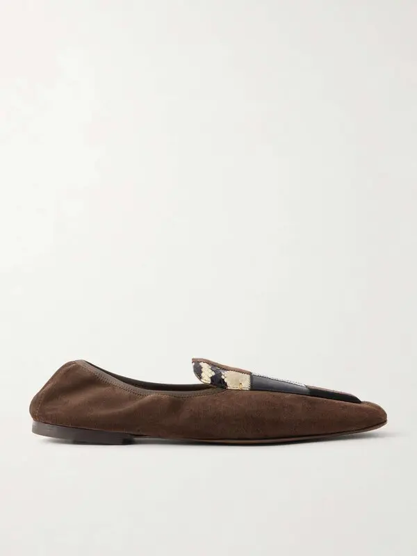 Khaite Zoe Patchwork Leather And Suede Ballet Flats - Brown
